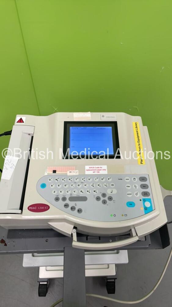 GE MAC 1200ST ECG Machine on Stand with 10 Lead ECG Leads (Powers Up ...