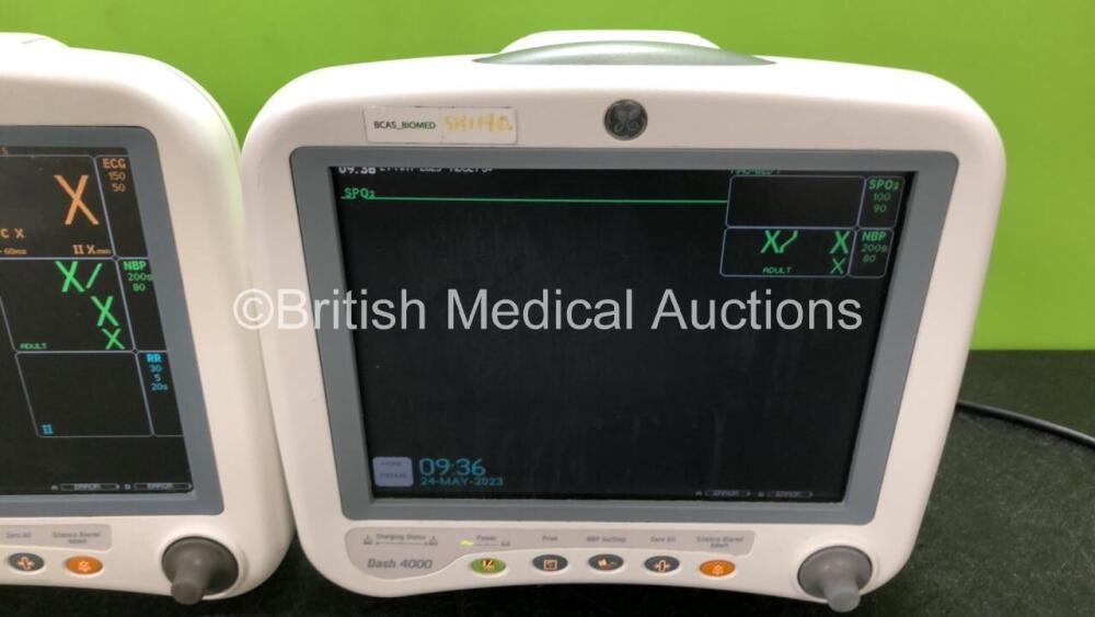 2 x GE Dash 4000 Patient Monitors Including ECG, NBP, CO2, BP1, BP2 ...