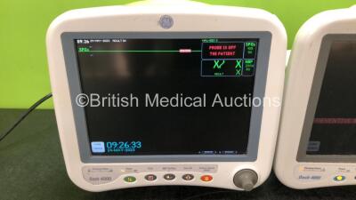 2 x GE Dash 4000 Patient Monitors Including ECG, NBP, CO2, BP1, BP2 ...