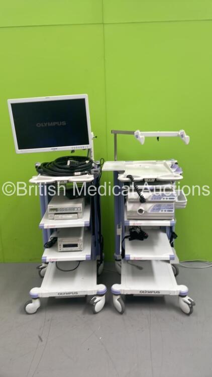 2 x Olympus Stack Trolleys with Olympus OEV261H Monitor, Olympus ECG ...