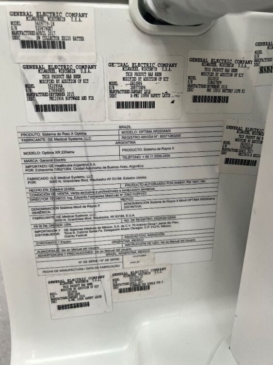 GE Optima XR220AMX 15Kw Mobile X-Ray Model 5555000-5 with Perkin Elmer ...