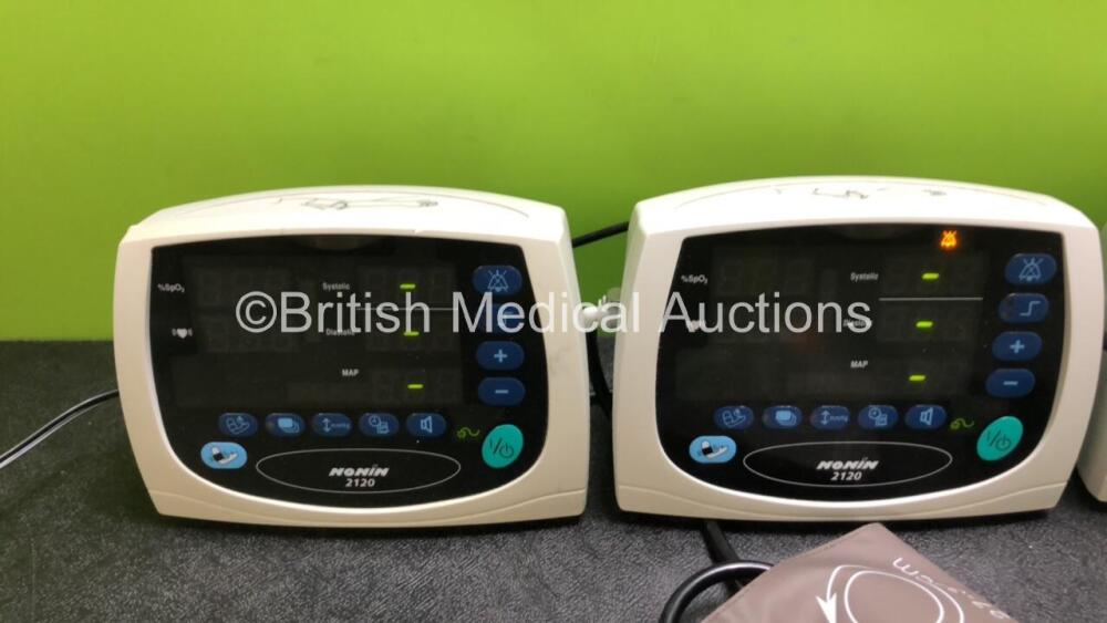 4 x Nonin 2120 Pulse Oximeter Monitors with 4 x Power Supplies, 3 x BP ...