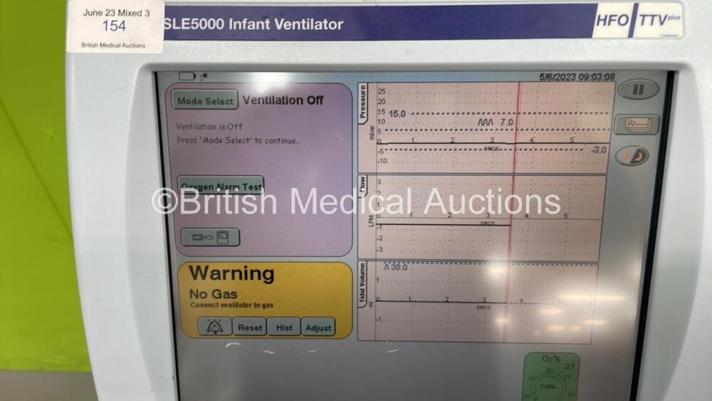 SLE5000 Infant Ventilator HFO TTV Plus Model E Software Version 5.0 on ...