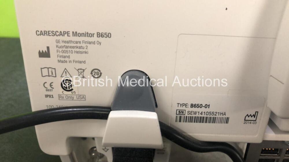 GE B650 Carescape Touch Screen Patient Monitor *Mfd 2014* with 1 x GE ...