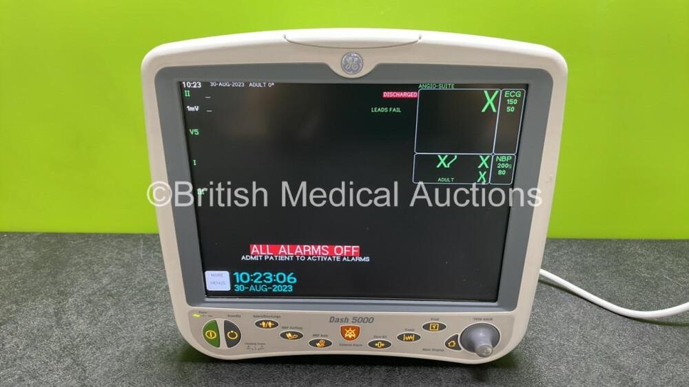 GE Dash 5000 Patient Monitor Including ECG, NBP, SpO2, BP1, BP2, Temp ...