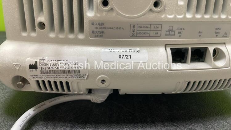 GE Dash 5000 Patient Monitor Including ECG, NBP, SpO2, BP1, BP2, Temp ...