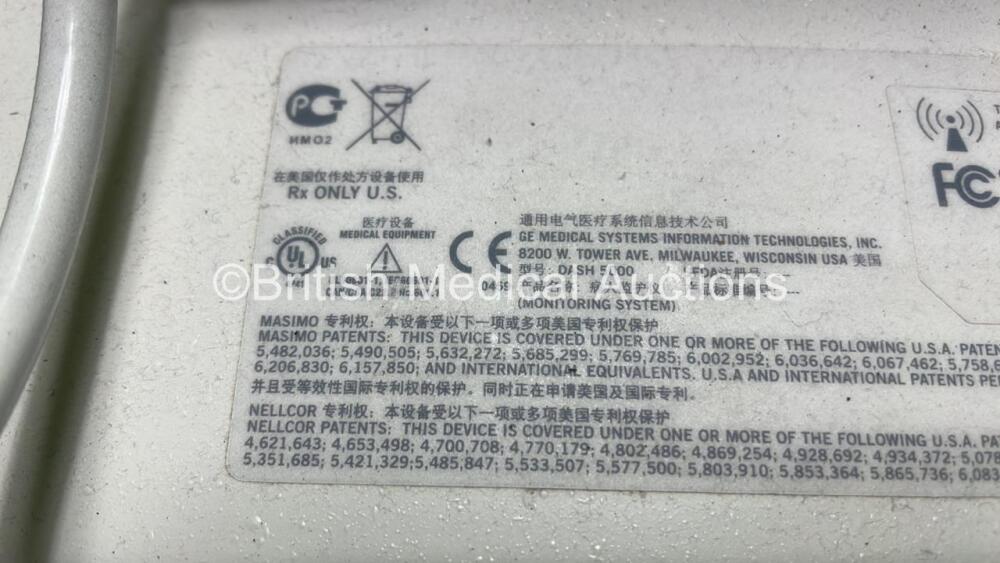 GE Dash 5000 Patient Monitor Including ECG, NBP, SpO2, BP1, BP2, Temp ...