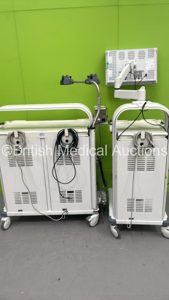 2 x Olympus Stack Trolleys with Olympus OEV261H Monitor, Olympus Evis ...