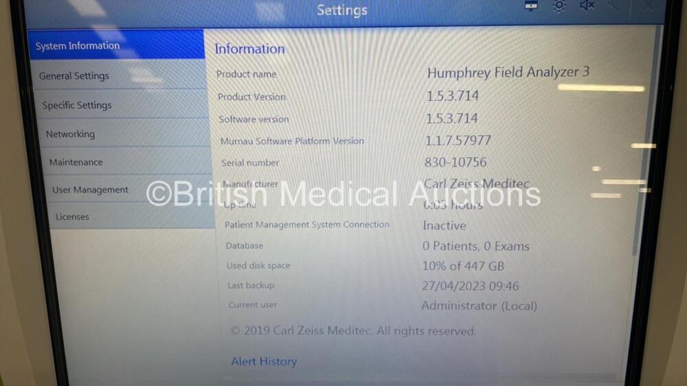 Zeiss Humphrey Field Analyzer 3 Model 830 Version 1.5.3.714 with Finger ...