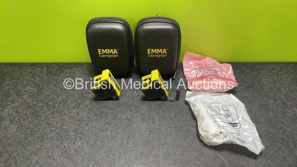 2 x Masimo Emma REF 605100 Emergency Capnographs in Cases (Both Power ...