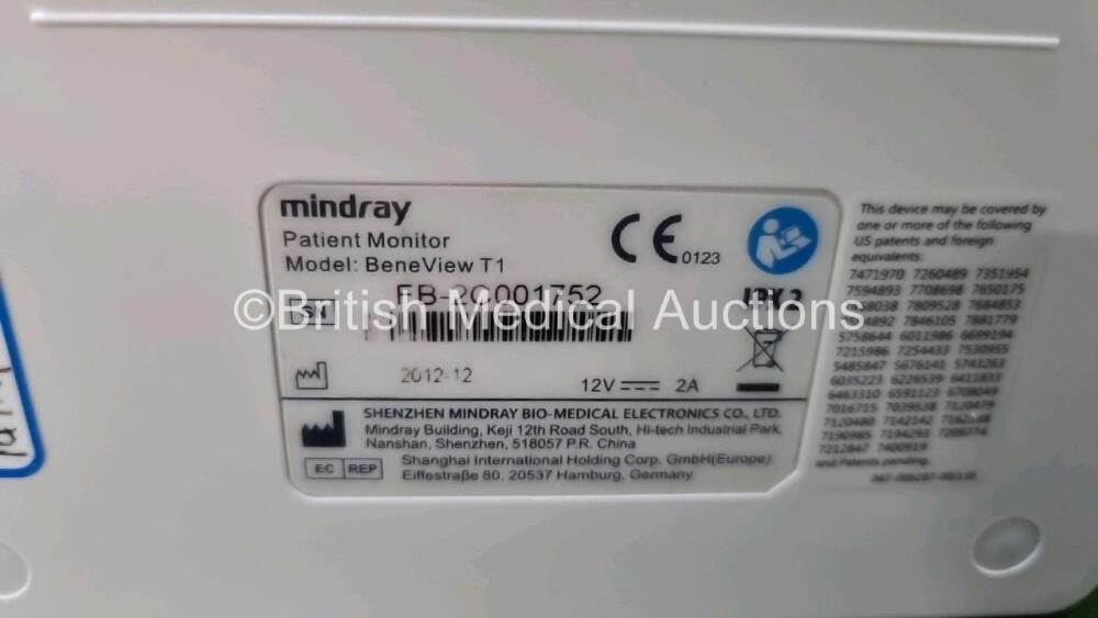 Mindray BeneView T5 Patient Monitor (Powers Up) Including Mindray CO2 ...