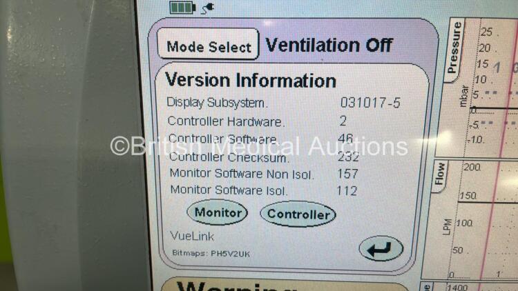 SLE5000 Infant Ventilator HFO TTV Plus Model E Software Version 5.0 on ...