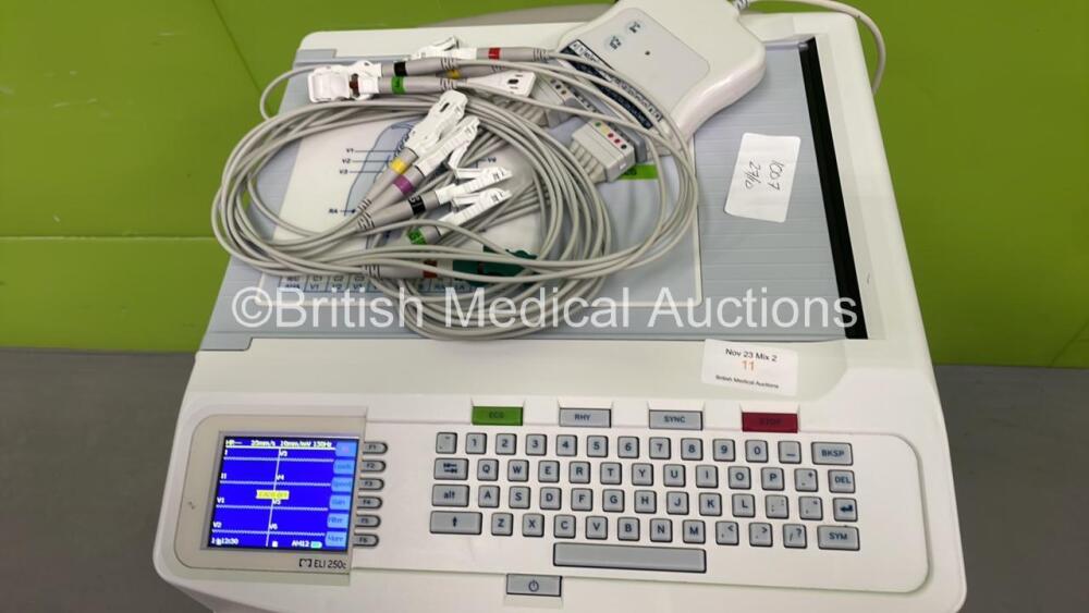 Mortara ELI 250c ECG Machine on Stand with 10 Lead ECG Leads (Powers Up ...
