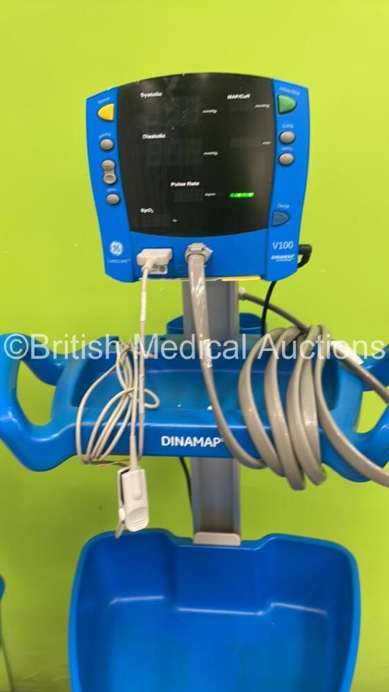 2 x GE Dinamap Carescape V100 Vital Signs Monitors on Stands with ...