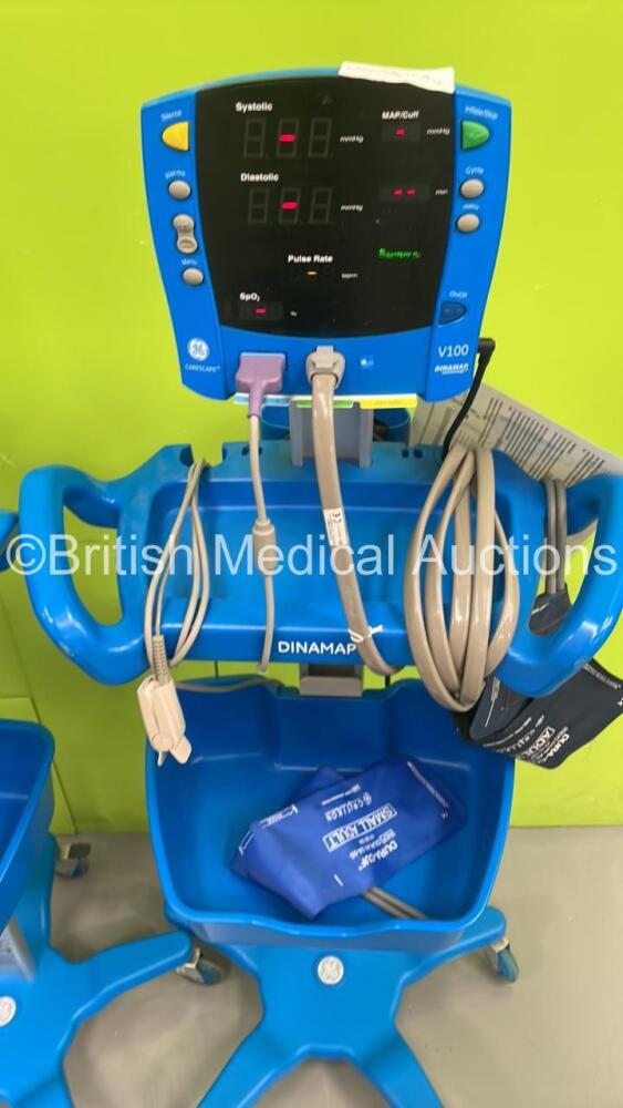 4 x GE Dinamap Carescape V100 Vital Signs Monitors on Stands with ...