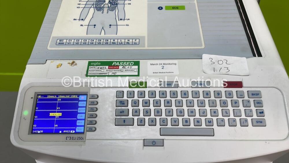 Mortara ELI 250c ECG Machine on Stand with 10 Lead ECG Leads (Powers Up ...
